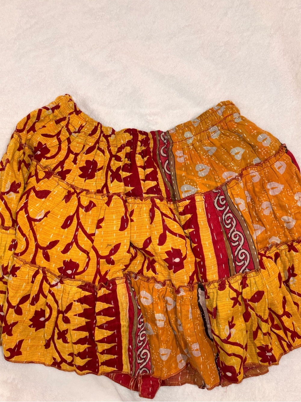 Karma Nepal Craft | Skirts | Boho Kantha Tiered Floral Yellow Orange ...